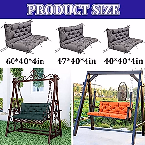 Swing Cushions 2-3 Seater Replacement Waterproof Porch Swing Cushions with Backrest and Straps Thicken 4" Swing Cushion Replacement for Outdoor Swing Cushions Patio Garden Furniture Terrace (60*40in)
