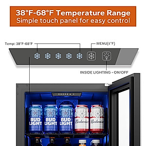 Ca'Lefort Beverage Refrigerator, 121 Can Mini Fridge Glass Door for Beer Soda 38-68°F, Freestanding/Under Counter Beverage Cooler for Bedroom/Office/Bar, 3 Adjustable Shelves(3.11 Cu.Ft)