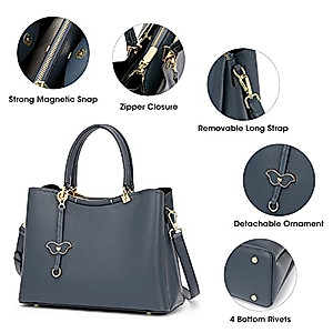 Kattee Women Soft Genuine Leather Satchel Bags Top Handle Crossbody Purses and Handbags (Blue)