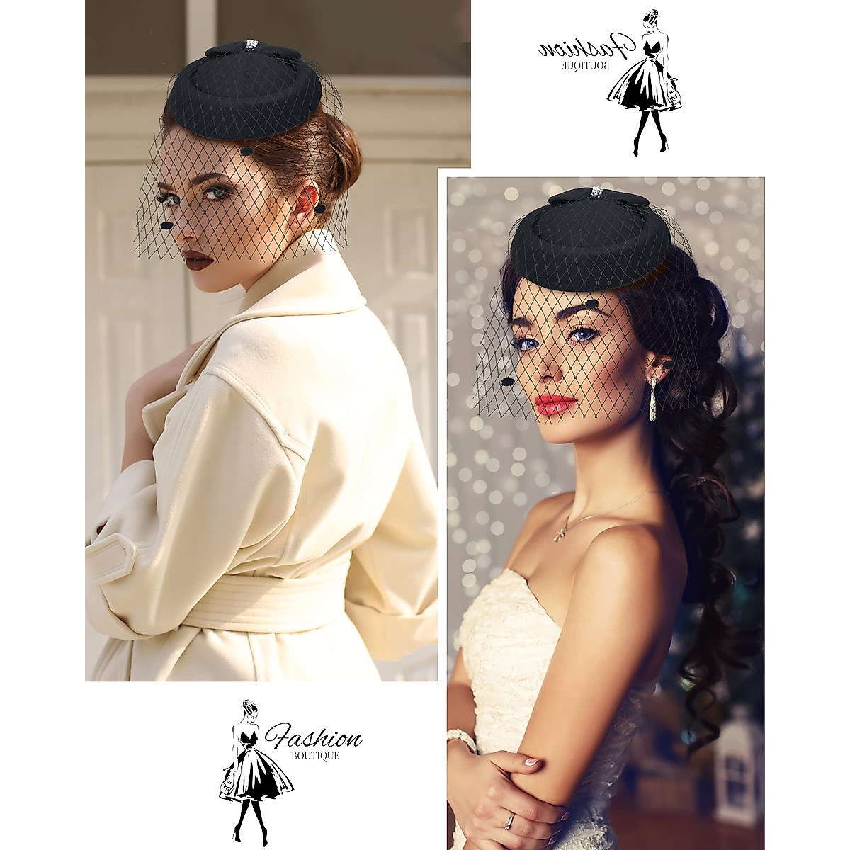 1920s Vintage Fascinators Hats Pillbox Hat with Veil Top Hat for Women Cocktail Tea Party Wedding Halloween Christmas