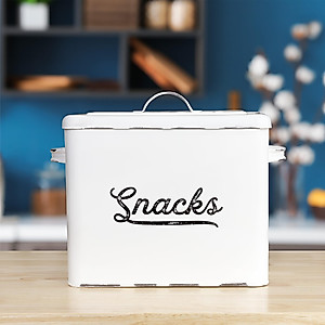 AuldHome Rustic Snack Bin, White Enamelware Snack Container Perfect for Single Serving Snacks