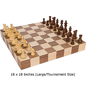 Athena Tournament Chess Inlaid Wood Board Game with Weighted Wooden Pieces, Large 18 x 18 Inch Set