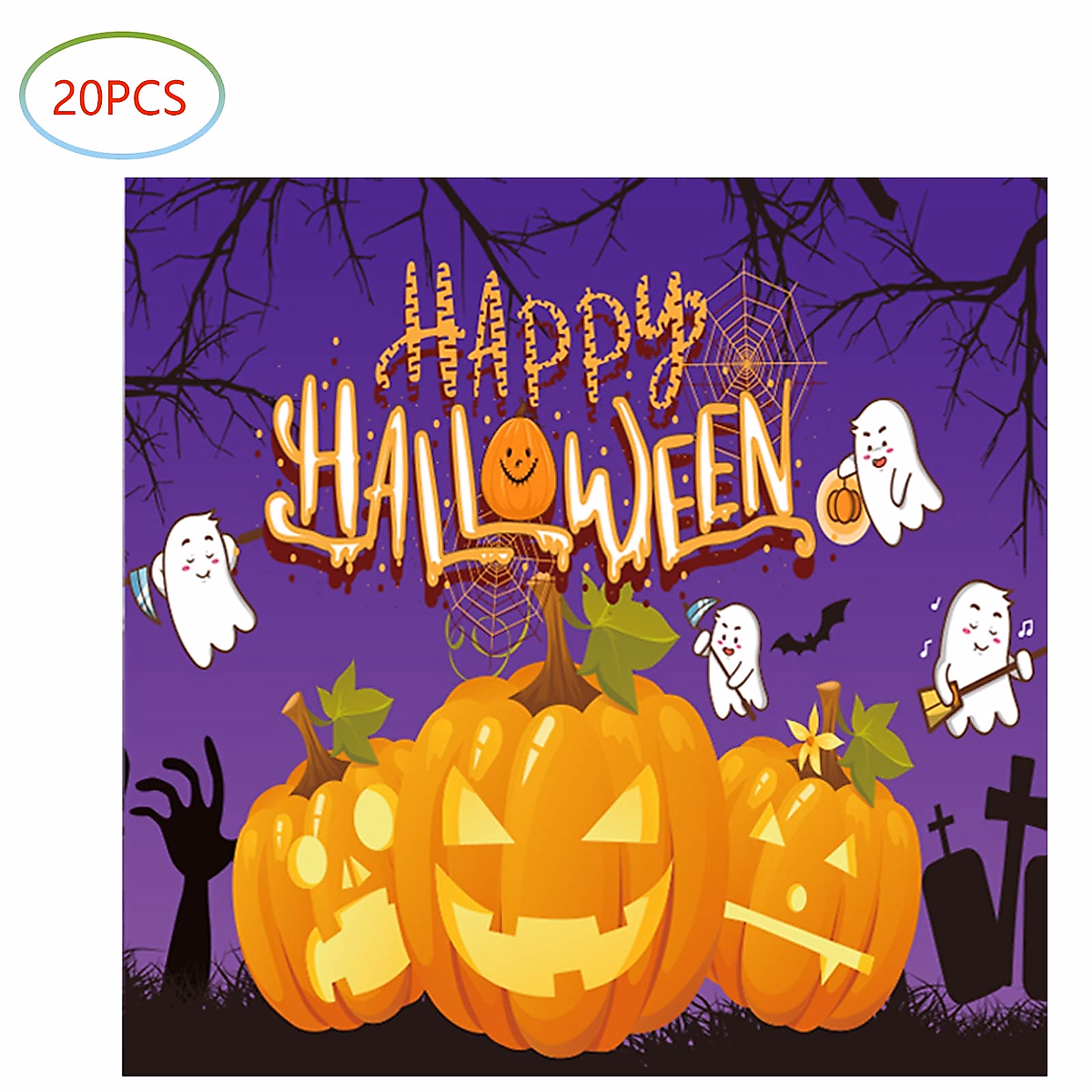 Hqyybf Halloween Party Supplies Set, 20 Plates and 20 Napkins, for Halloween Pumpkin Themed Tableware Set Party Decorations