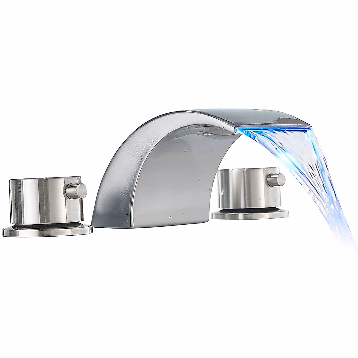Bathfinesse 8-16 Inch LED Light Faucet Widespread Bathroom Sink Faucet Waterfall Vanity with 3-Color Changing 3 Holes with 2-Handles T Commercial Brushed Nickel Deck Mount Lavatory Faucets