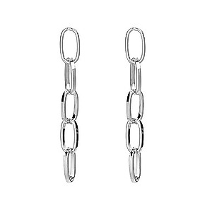 14K Gold Plated Paperclip Alloy Link Chain Choker Necklace Bracelet Earrings Set Punk Oval Dainty Chunky Chain Flat Link Costume Jewelry Set for Women Girls Men Party Gifts Jewelry-Silver