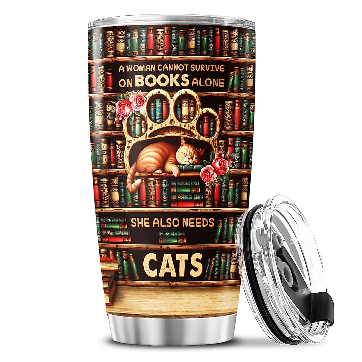 HUBUPU Cat Lovers For Tumblers, Tumbler 20 Oz With Lid And Straw, Book Gifts, Girl Loved Books And Cats