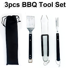 Grill Accessories Kit 3 Piece, Grill Fancy Griddle Accessories Tools Set, Stainless Steel with Plastic Handle Heat Resistant and No Melt, Great for Outdoor BBQ, Camping, Teppanyaki