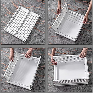 Folding and Stackable Storage Shelf | Foldable Drawer Organizer | Closet Wardrobe Organizer, Set of 4, White