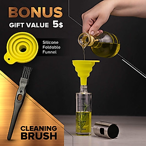 Electric Salt and Pepper Grinder Set | Stainless Steel Battery Operated Mill with Light | Pack with Oil Sprayer, Silicone Funnel, Cleaning Brush, and eBook | Adjustable Coarseness | Ceramic Grinders