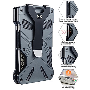 Sykorvon Minimalist Wallet for Men Slim Metal Wallet with Money Clip, RFID Blocking Tactical Carbon Fiber Wallet Card Holder with ID Window