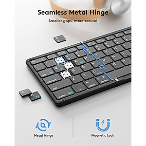Samsers Foldable Bluetooth Keyboard with Touchpad, Full-Size Wireless Folding Keyboard with PU Leather, Portable Travel Keyboard for iOS Android Windows Mac OS, Support 3 Devices (BT5.1 x 3), Black