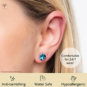 MAX + STONE 10k White Gold 8mm Round September Birthstone Created Sapphire Stud Earrings for Women