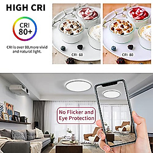 BestLuz LED Flush Mount Ceiling Light Fixture with Remote, Waterproof 12 Inch Ultra-Thin Modern Round Fixture, 3000K/4000K/6500K Selectable & Dimmable for Bedroom/Kitchen/Bathroom