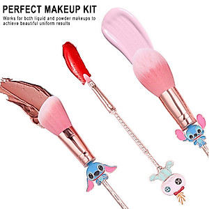 Interstellar Baby Makeup Brushes Set with 5Pcs Creative Stitch Theme Cosmetic Brushes Set, Premium Synthetic Foundation Eyeshades Brush Set Best Gift for Young Girl Women