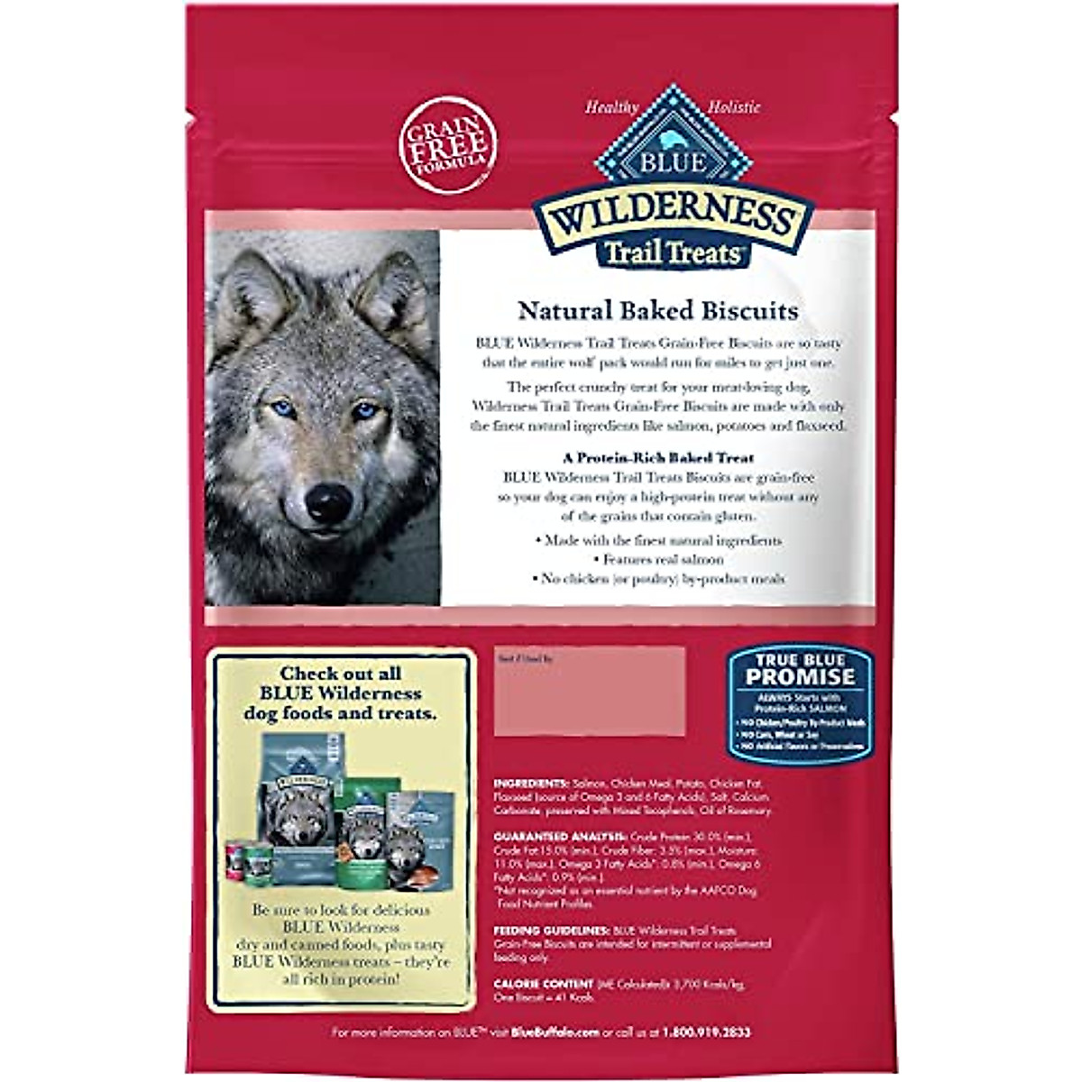 Aurora Pet Variety Pack (2) Blue Wilderness Trail Treats Grain-Free Dog Biscuits (Duck Recipe and Salmon Recipe) 10-oz Each with AuroraPet Wipes