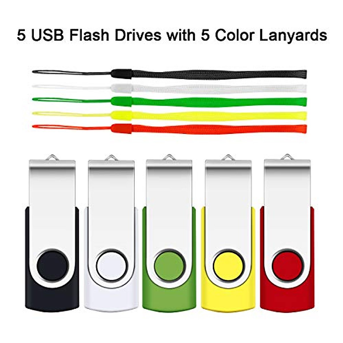 32GB USB Flash Drive, SRVR 5 Pack USB 2.0 Flash Drive Metal Swivel USB Memory Stick with LED Indicator, Fold Storage Thumb Drives Jump Drive with Lanyards (5 Mixed Color)