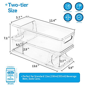 Xicennego 2-Tier Stackable Soda Can Organizer for Refrigerator, Fridge Can Organizer Dispenser, Beverage Can Holder for Refrigerator, Pantry, Cupboard