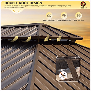 YOLENY 12' x 16' Gazebo, Hardtop Gazebo with Galvanized Steel Roof, Double Roof Gazebo with Aluminum Frame, Outdoor Gazebo with Curtains and Nettings, Sunshade for Gardens, Lawns, Deck