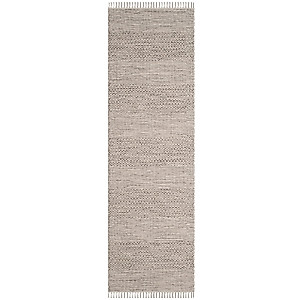 SAFAVIEH Montauk Collection Runner Rug - 2'3" x 8', Ivory & Steel Grey, Handmade Flat Weave Boho Farmhouse Cotton Tassel Fringe, Ideal for High Traffic Areas in Living Room, Bedroom (MTK330M)