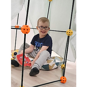 Construction Fort Building Kit 85 Pieces and Storage Bag - Build Castles Tunnels Tents Rocket- Creativity and Teambuilding - Great Discovery of Manual Skills Orange Yellow…