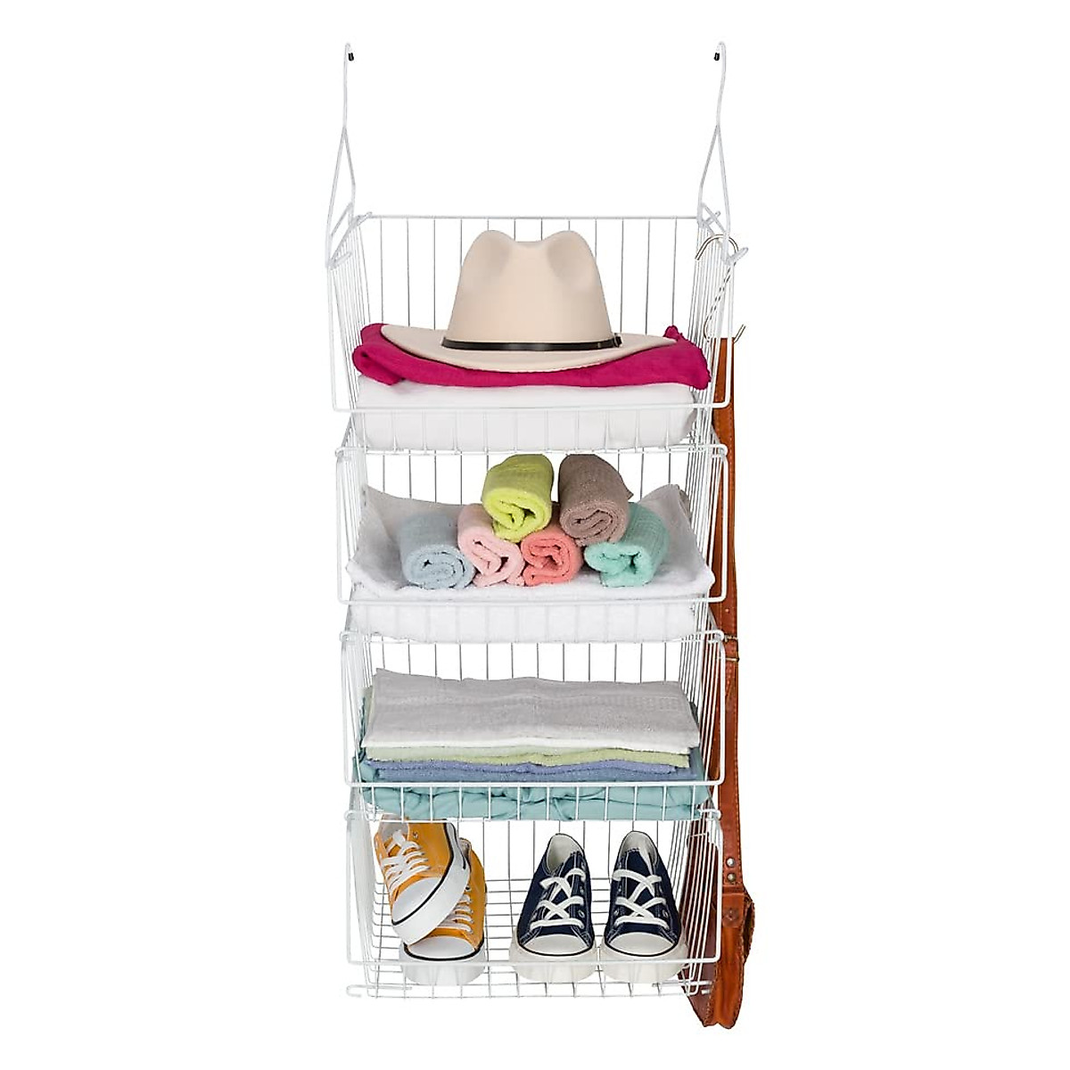 Tu-Pa Large 4 Tier Hanging Closet Organizer, Closet Organizers and Storage, Fruit Basket, Closet Organizer System, 4 Wide Metal Wire Bins, 2 Hangers and 4 S Hooks, Heavy Duty, No Assembly Required