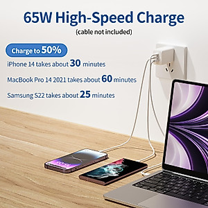 VIKEN USB C Wall Charger (GaN III 65W), 3 Port Fast Compact Charging Block PD Power Adapter for MacBook Pro/Air, Google Pixelbook, iPad Pro, iPhone 15/14, Galaxy S23/S22, Note20 etc Wall Charger Cube