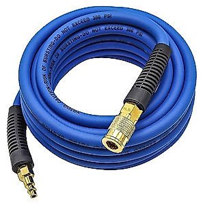 YOTOO Hybrid Air Hose, 1/4-Inch by 25-Feet 300 PSI Heavy Duty Air Compressor Hose, Lightweight, Kink Resistant, All-Weather Flexibility with 1/4-Inch Industrial Air Fittings and Bend Restrictors, Blue
