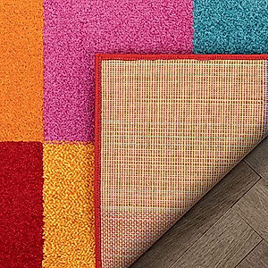 Well Woven StarBright Bright Square Modern Geometric Multi 5' x 7' Kids Area Rug, Multicolor