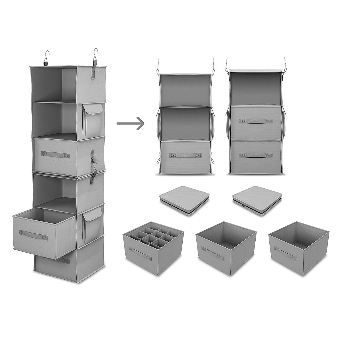 Chez Pao 6-Shelf Hanging Closet Organizer with 3 Drawers & 3 Shelves - Closet Organizers and Storage - Closet Organization - Incl. 2 Packing Cubes