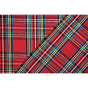 Fields Fabrics Double-Face 2-Sided Yarn-Dyed Taffeta Red Green Holiday Plaid with Metallic Gold 60" Wide Polyester/Lurex Fabric by The Yard (D245.22)