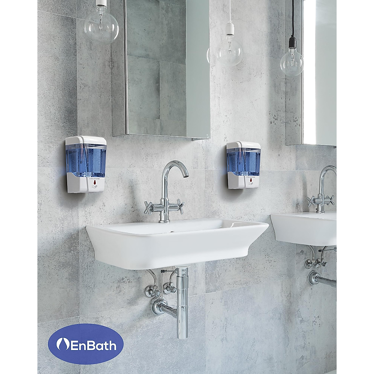 Automatic Wall Mounted Soap Dispenser for Bathroom (2-Pack White), Commercial Hand Soap Dispenser Wall Mount, Touchless Hand Sanitizer Dispenser, (Dispensador de Jabon de Bano Automatico) by EnBath