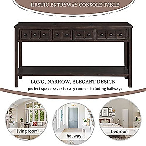 HABITRIO Antique Entry Console Table with Storage Drawers, 60" Long Sofa Table with Two Different Size Drawers and Bottom Shelf for Storage, Living Room Narrow Sofa Entry Table, Entryway (Espresso)