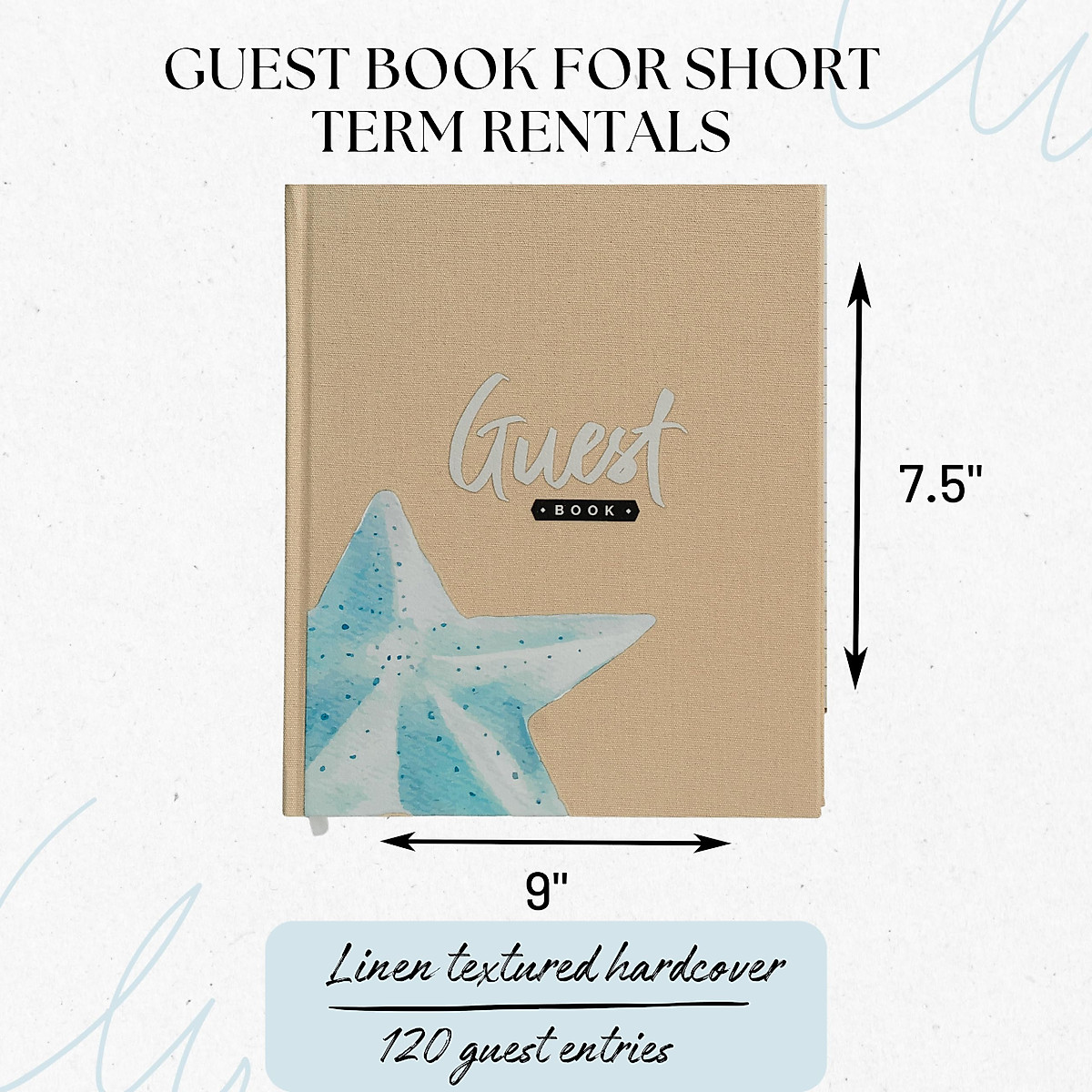 Paper 'n Such Guest Book for Vacation Home, Hardcover Linen Beige Guestbook, Vacation Rental Essentials, Visitor Sign in Book, Beach House Welcome Book for Short Term Rentals, Host Gift