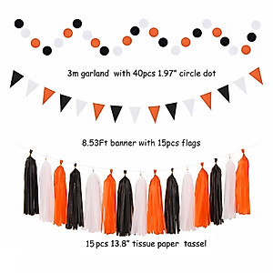 Black White Orange Halloween Party-Decorations - 33pcs Birthday Banner,Streamers Tassel Garland,Paper Lantern Fans,Tissue Pom Poms,Bachelorette Baby Bridal Shower Graduations Backdrop Decor Hugtmr