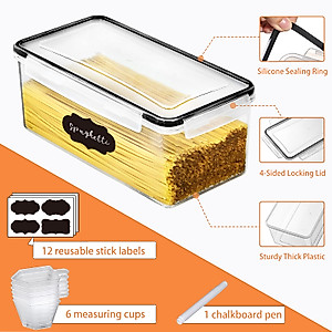 [6 Pack] 3.2L Airtight Pasta, Spaghetti Storage Containers Set with 6 Measuring Cups, BPA Free Plastic Food Containers with Lids for Kitchen, Pantry Organization and Storage