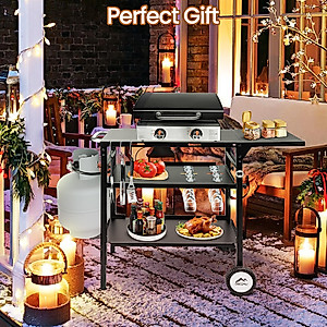 CEED4U Folding Grill Cart Table with Three-Shelf, 40" x 20" Movable BBQ Cart Sturdy, Height-Adjustable, Spacious Tabletop Grill Stand Dining Cart Table for Car Tailgating, Camping, Party