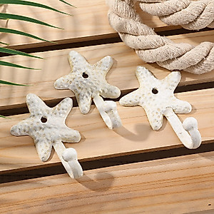 Cabilock 3Pcs Star fish Wall Hooks Towel Hook Coastal Decorative Wall Hangers Cast Iron Coat Hook Beach Ocean Theme Chic Metal Hooks for Key Hat Clothes Robe
