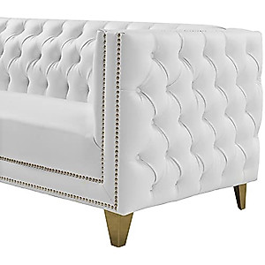 Meridian Furniture 651White-S Michelle Collection Modern | Contemporary Sofa with Deep Button Tufting, Nailhead Trim and Sturdy Gold Iron Legs, 90" W x 34" D x 30" H, White