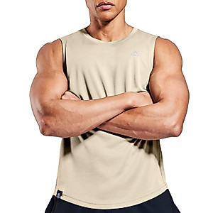 Haimont Muscle Shirts for Men Sleeveless Dry Fit Gym Workout Tank Top for Running Gym Athletic,Recycled Polyester,Khaki,XL