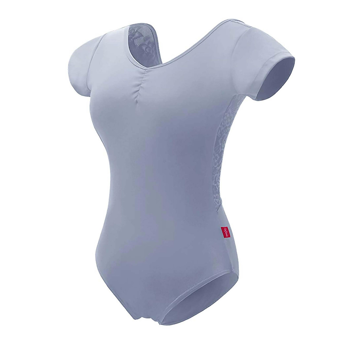 Daydance Gray Women Dance Leotards Short Sleeve Lace Lycra Ballet Bodysuit