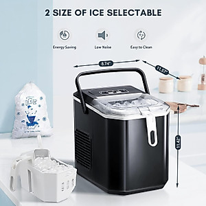 ZAFRO Countertop Ice Maker,Portable Ice Machine with Carry Handle,Self-Cleaning,Basket and Scoop,9 Cubes in 6 Mins,26lbs/24Hrs,2 Sizes of Bullet Ice,for Home,Kitchen,Party,Black
