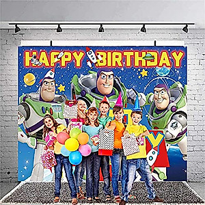 JUMPHOP Buzz Lightyear Birthday Backdrop Toy Story Two Infinity and Beyond Banner for Birthday Party Supplies Decorations Photography Photo Booth Props