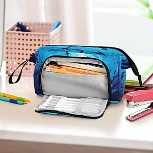 Quteprint Large Capacity Pencil Case, Sea Ocean Animal Sharks Portable Pencil Bag Pen Case Pouch with Zipper, Office School Stationery Bag Pencil Box Holder for Teens Girls Boys Adults Student