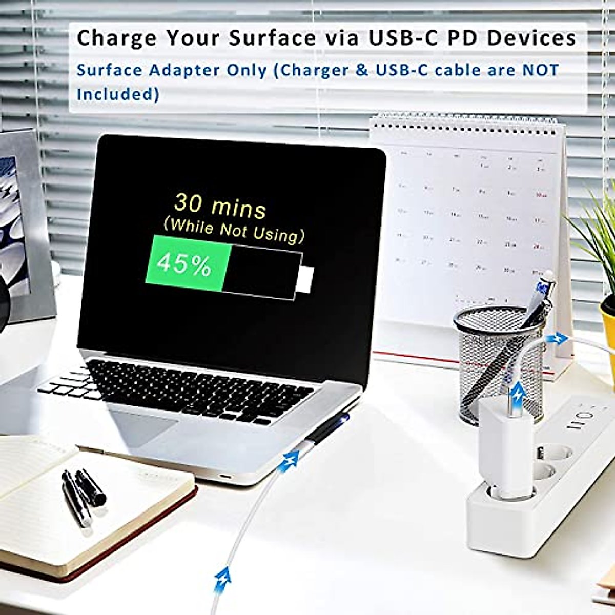 BINZET [Updated] 15V 3A Surface Connect to USB-C Charging Adapter, Compatible for Microsoft Surface Pro 7/6/5/4/3, Surface Laptop/Go/Book [1 Pcs Only]