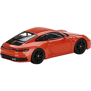 True Scale Miniatures Model Car Compatible with Porsche 911 (992) Carrera 4S Lava Orange Limited Edition 1/64 Diecast Model Car MGT00371