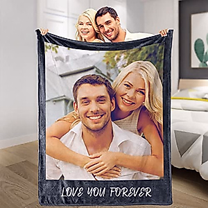 Custom Blanket With Photo Text Personalized Throw Customized Picture For Lovers Pets Gift Flannel Birthday Halloween Couples Gifts for Boyfriend Girlfriend Wife Husband Anniversary Valentines Day