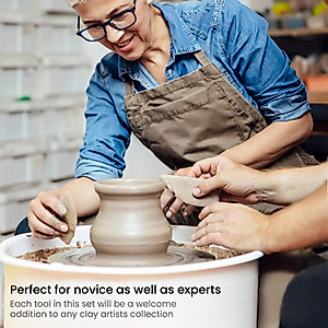 ARTEZA Pottery & Polymer Clay Tools, 42-Piece Sculpting Set, Steel Tip Tools with Wooden Handles, for Pottery Modeling, Smoothing, Carving & Ceramics