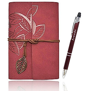 Refillable Leather Journals Notebook A6(7×5inch) Lined Paper Travel Diary Women's Small Pocket Notebook, Journals to Write in for Women Best Gift for Teens(Wine Red)
