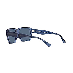 Emporio Armani Men's EA4186F Low Bridge Fit Rectangular Sunglasses, Shiny Transparent Blue/Dark Blue, 58 mm