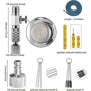 16PCS Airbrush Adapter Set Includes 12PCS Airbrush Adapter Kit Fitting Quick Release Disconnect Fitting Connector,Airbrush Hose with Airbrush Spray Cleaning Repair Tool for Air Compressor